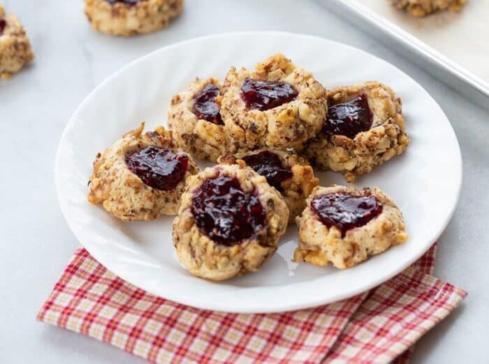 Raspberry Walnut Thumbprint Cookies - The Kitchen Magpie