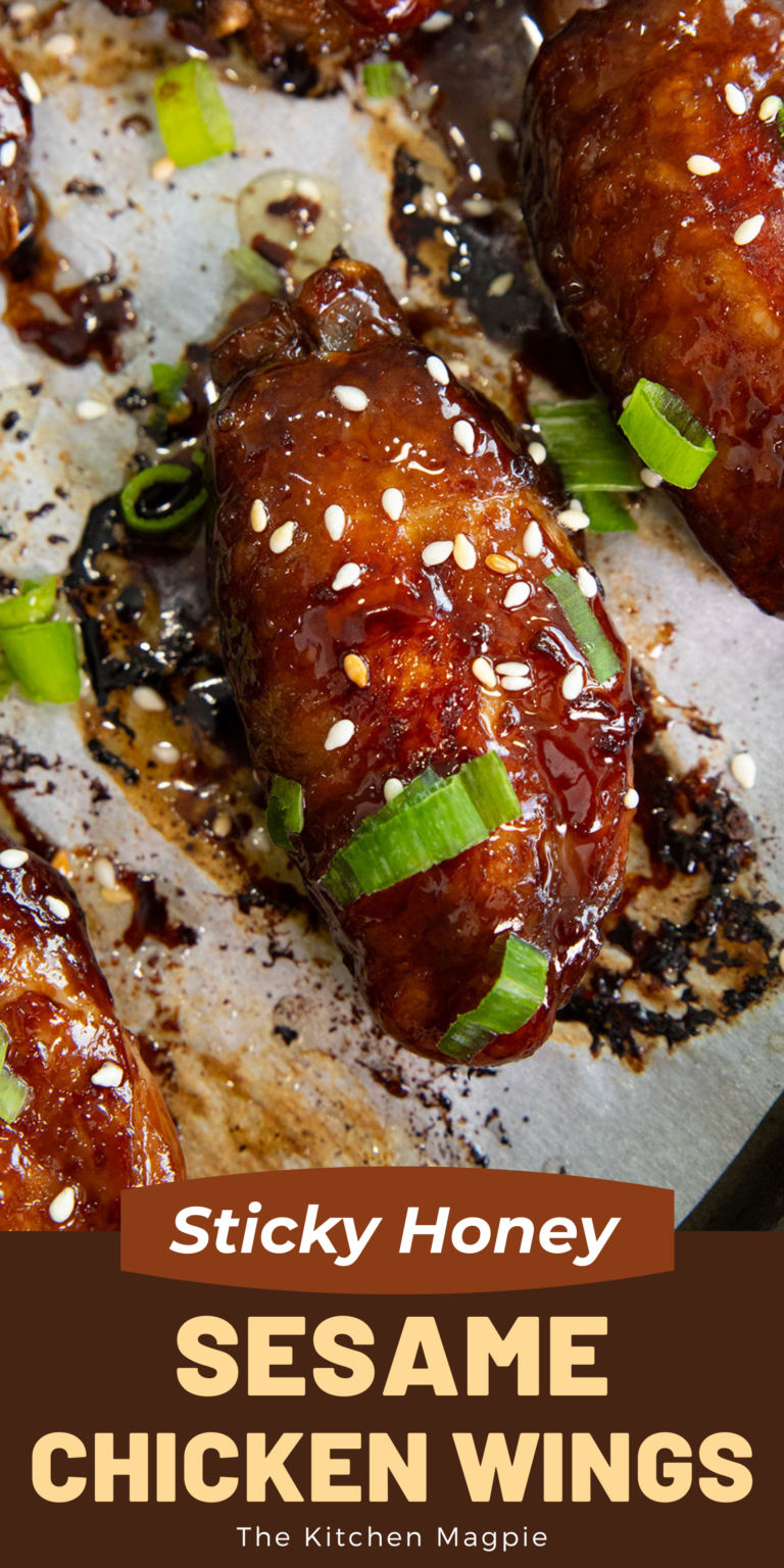 Baked Sticky Honey Sesame Chicken Wings - The Kitchen Magpie