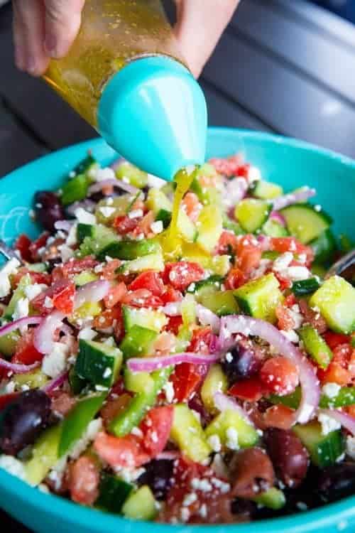 Greek Salad with Homemade Greek Salad Dressing - The Kitchen Magpie