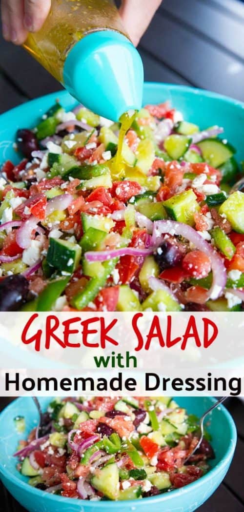 Greek Salad with Homemade Greek Salad Dressing - The Kitchen Magpie