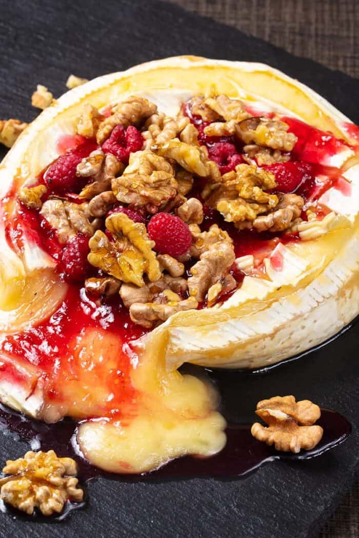 Walnut Raspberry Baked Brie - The Kitchen Magpie
