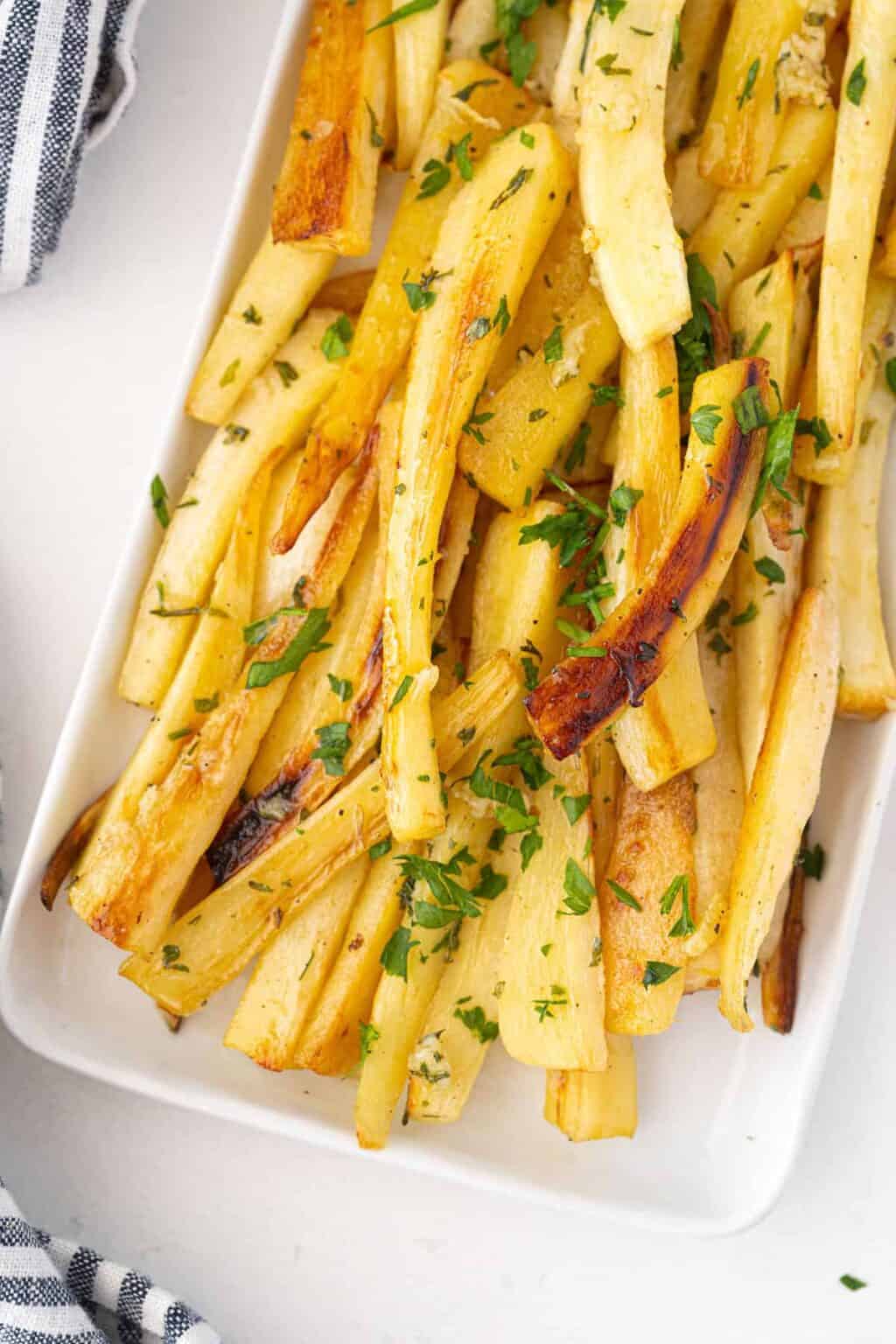 Roasted Parsnips with Garlic Herb Butter Sauce - The Kitchen Magpie