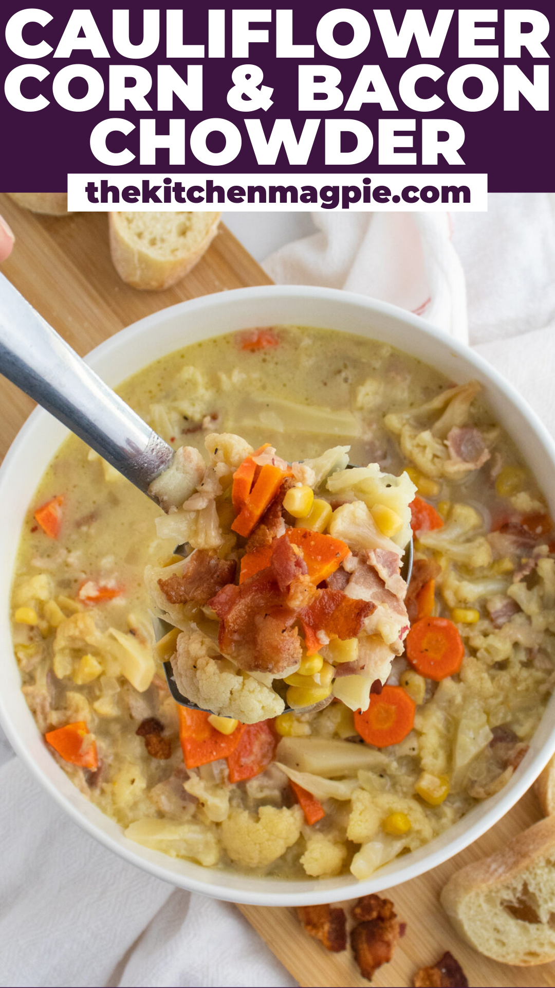 Cauliflower, Corn & Bacon Chowder (Easy Slow Cooker Meal!)