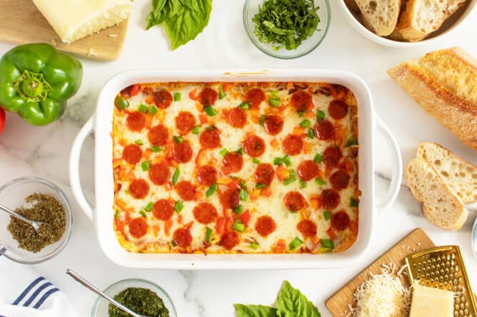 Hot and Cheesy Pizza Dip - The Kitchen Magpie