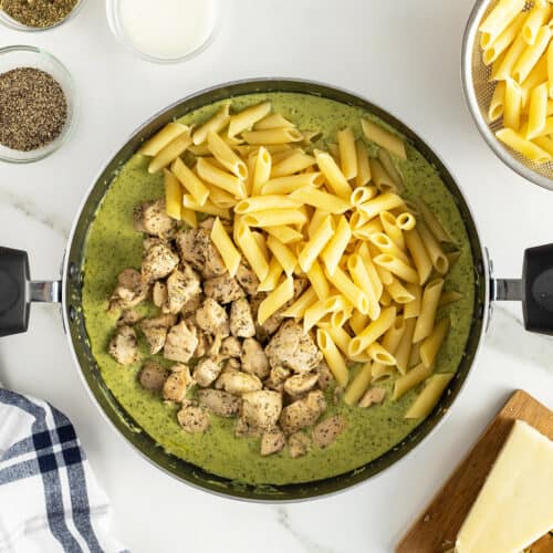 Creamy Chicken Pesto Pasta - The Kitchen Magpie